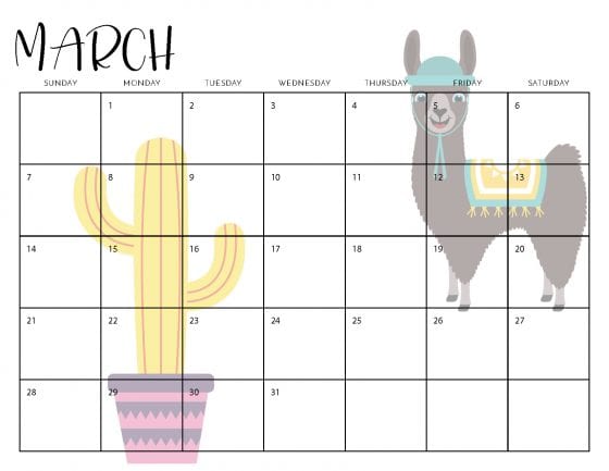 13 Printable-Llama-2021-Calendar - YesMissy